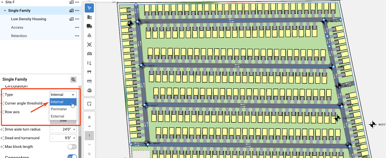 How can I adjust the Circulation type of a Low Density/Subdivision Solve?