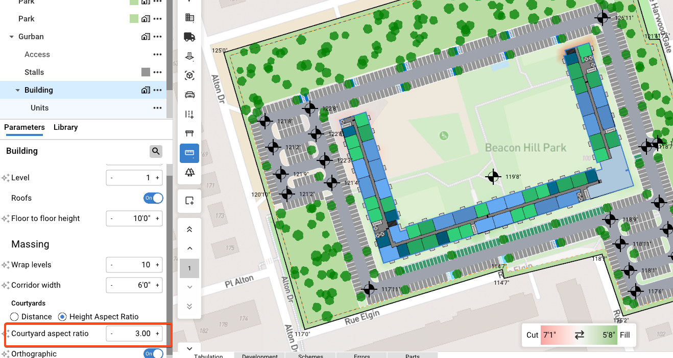 What is the Courtyard Aspect Ratio and How is it Adjusted?