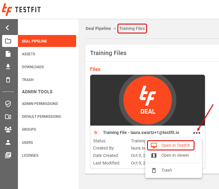 Access the TestFit Training File